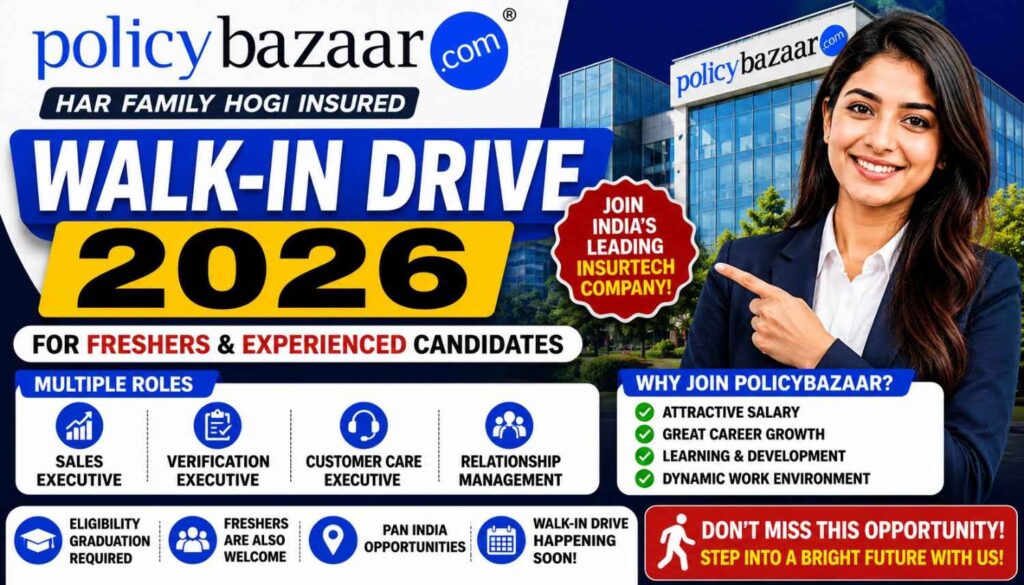 PolicyBazaar Walk-In Drive 2026 for Freshers and Experienced Candidates